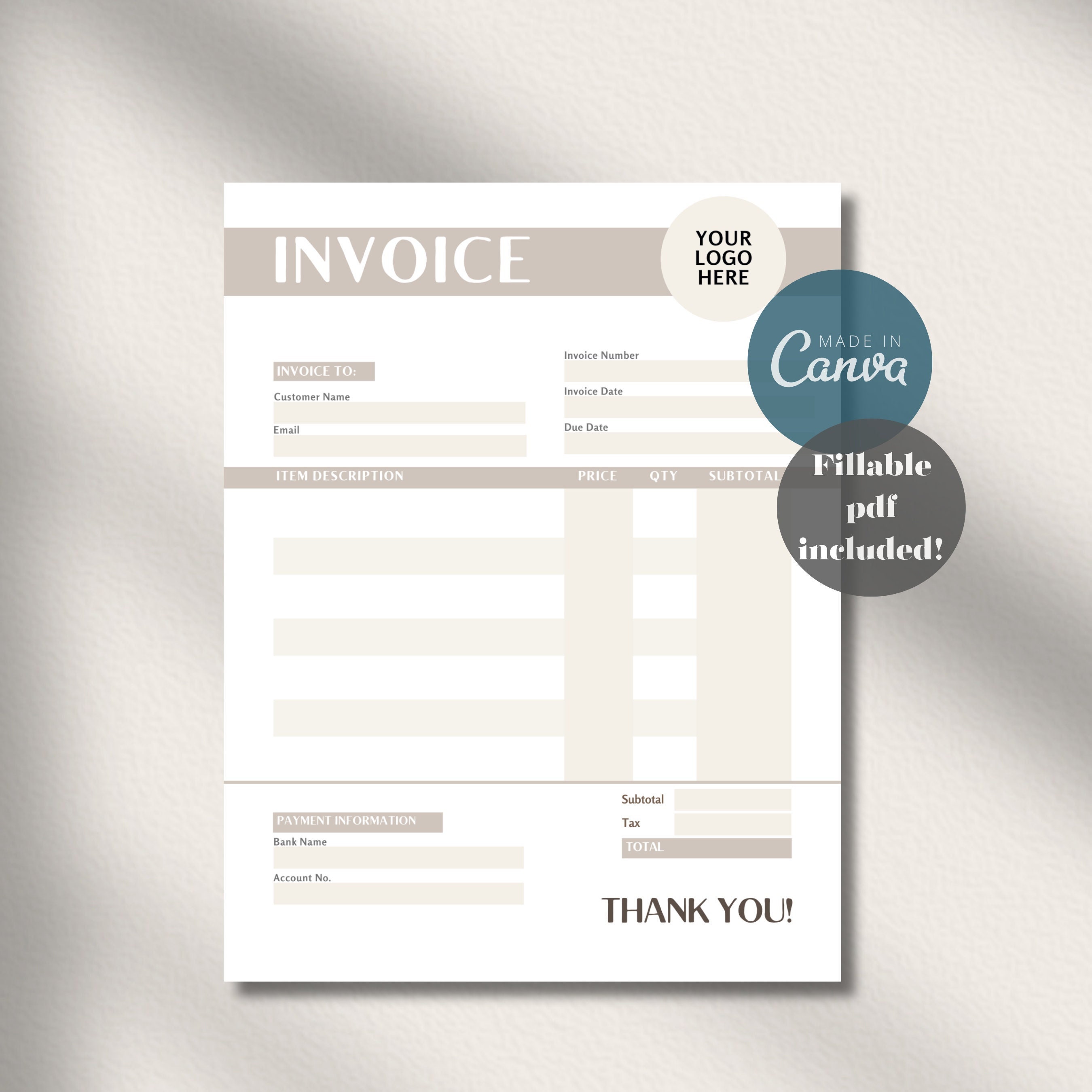 Small Business Invoice Template Canva Editable Order Form Pdf Printable ...