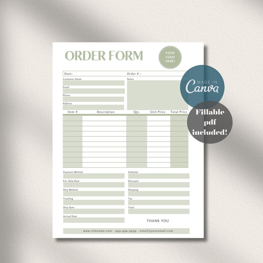 Order Form Template Small Business Editable With Logo Canva Fillable ...