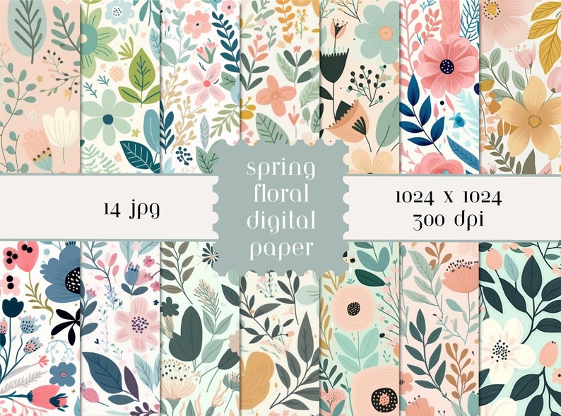 Spring Floral Digital Paper Set Instant Download Digital Paper - Etsy