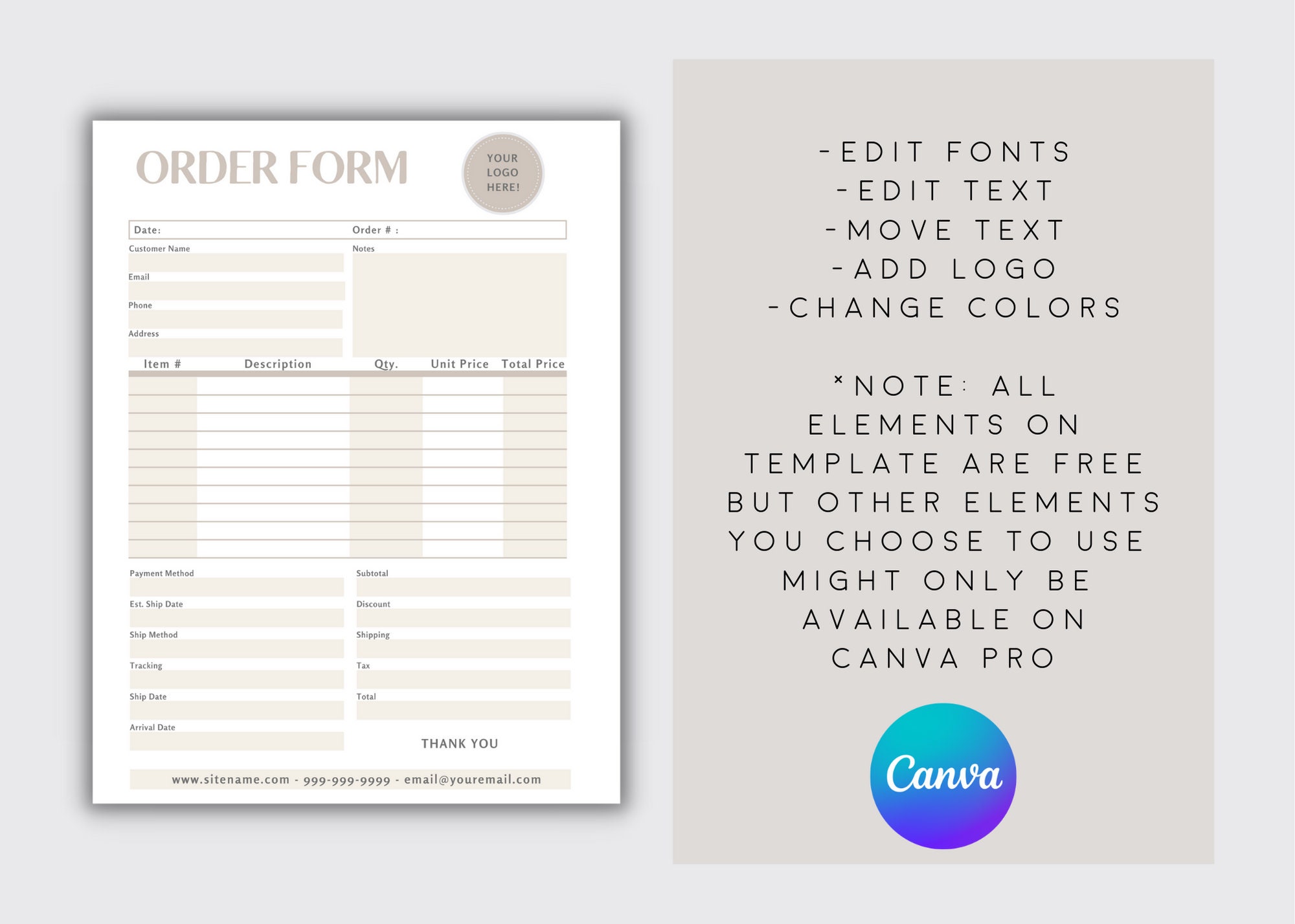 Small Business Order Form Template Canva Editable Printable - Etsy