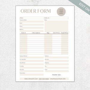 Order Form Template Printable Order Form Editable for Tshirts Purchase ...