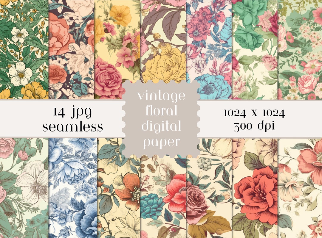 Vintage Floral Digital Paper Set Instant Download Digital - Etsy