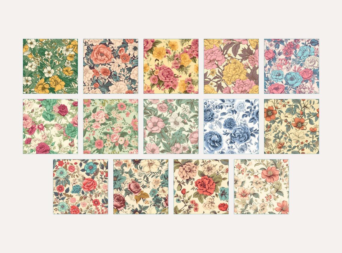 Vintage Floral Digital Paper Set Instant Download Digital - Etsy