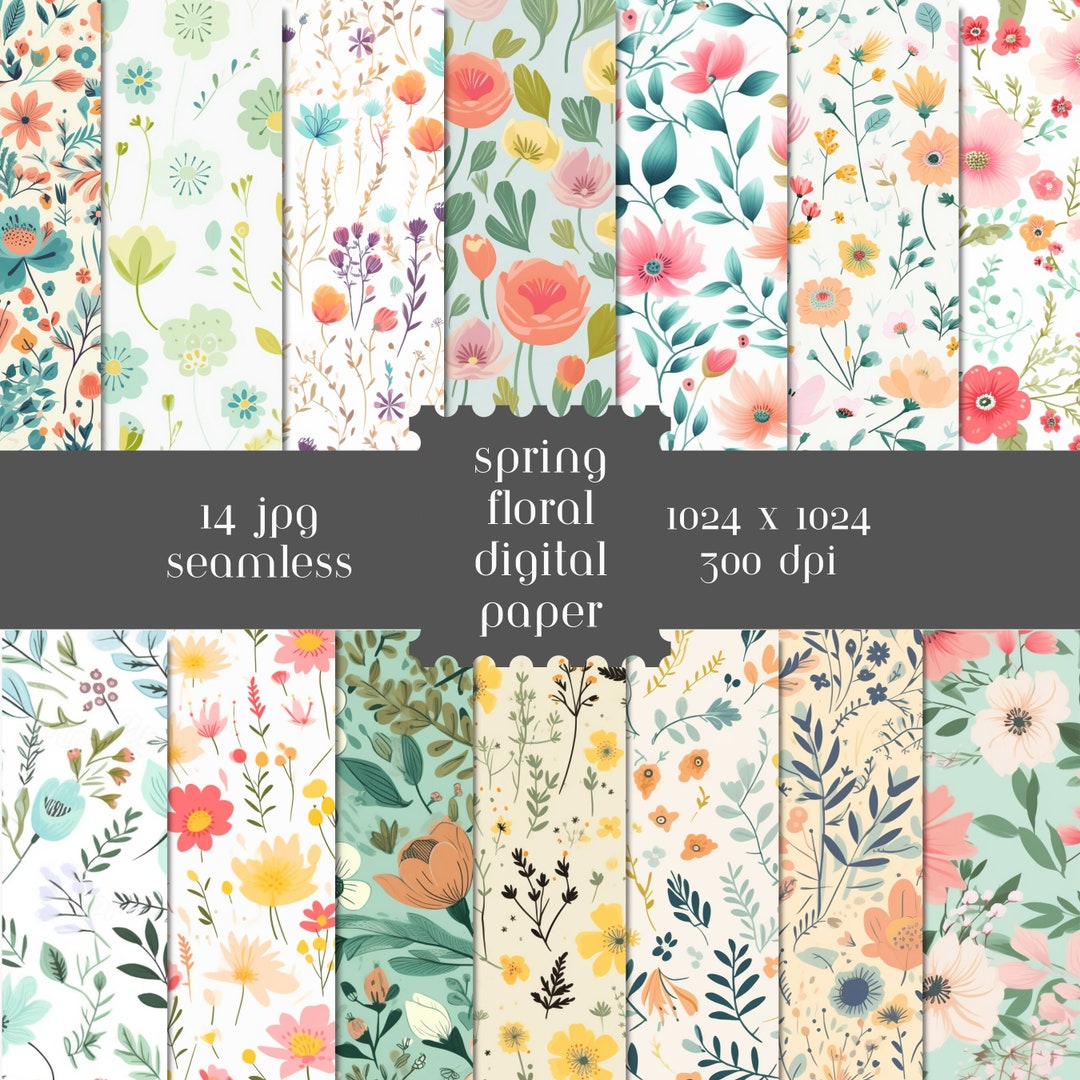 Spring Floral Digital Paper Set Instant Download Digital Paper for ...