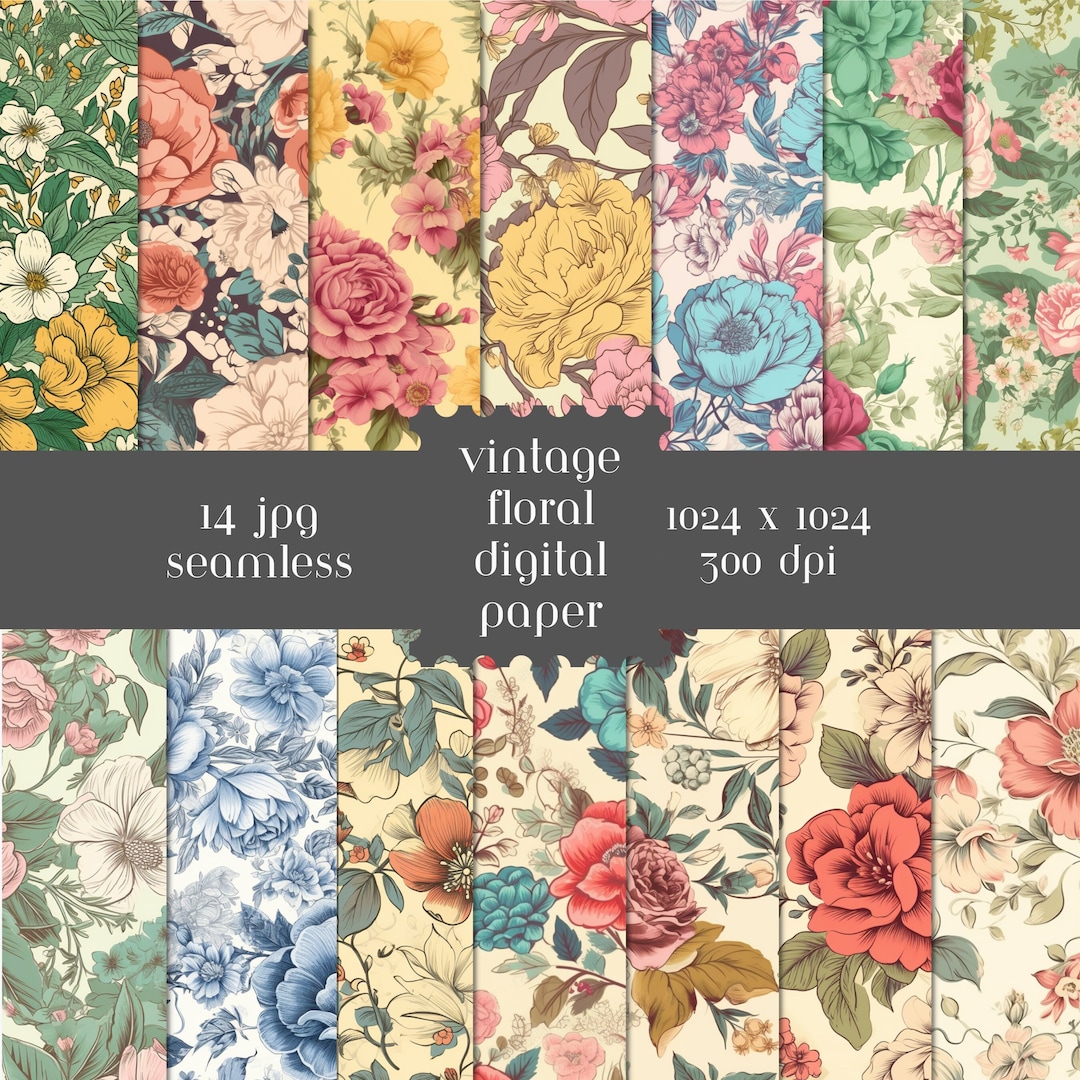 Spring Vintage Floral Digital Paper Set Flower Pattern Scrapbooking ...