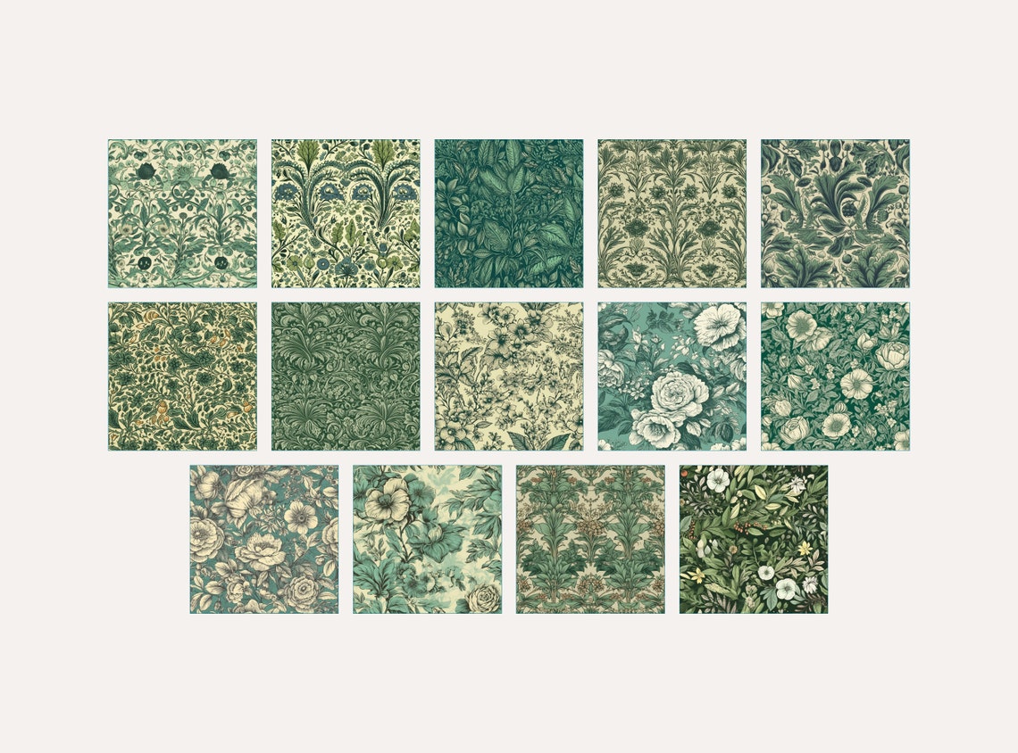 Vintage Greenery Floral Pattern Digital Paper Download Digital Paper ...