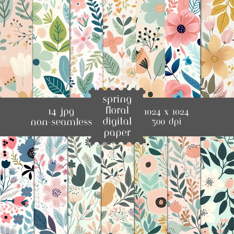 Spring Floral Digital Paper Set Instant Download Digital Paper for ...