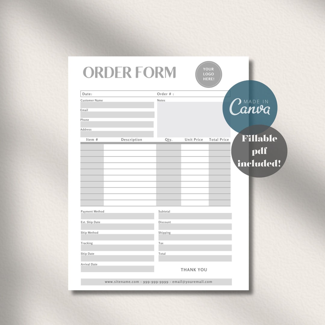 Order Form Template Small Business Editable With Logo Canva Fillable ...