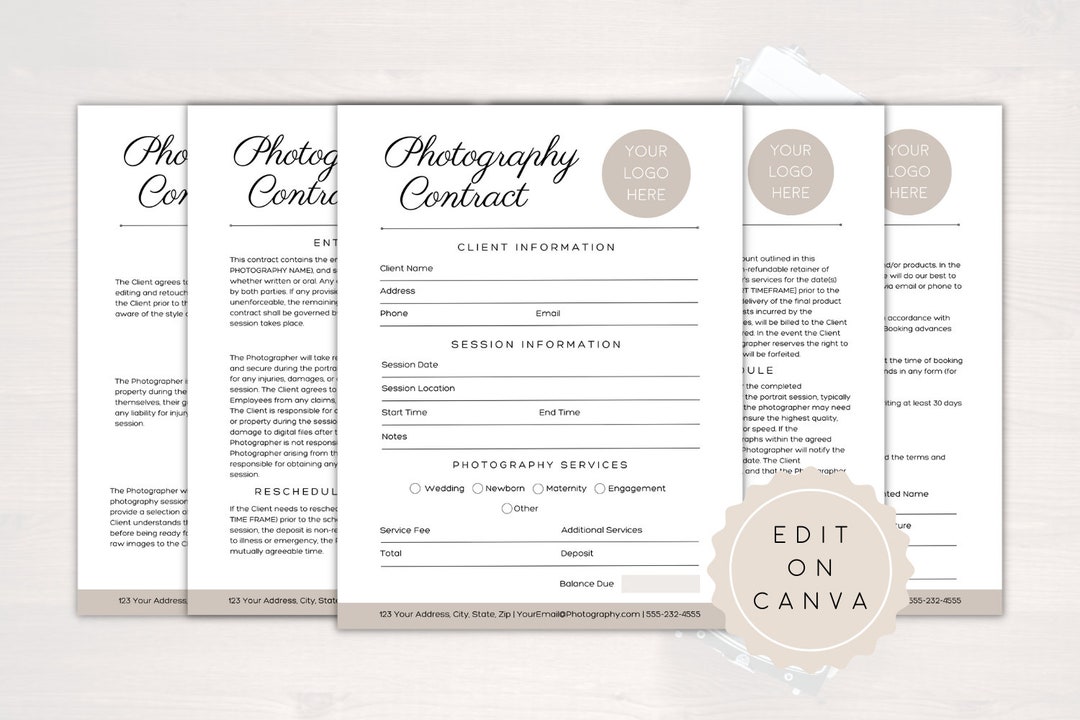 Photography Client Contract Template, Editable Canva Form Template for ...