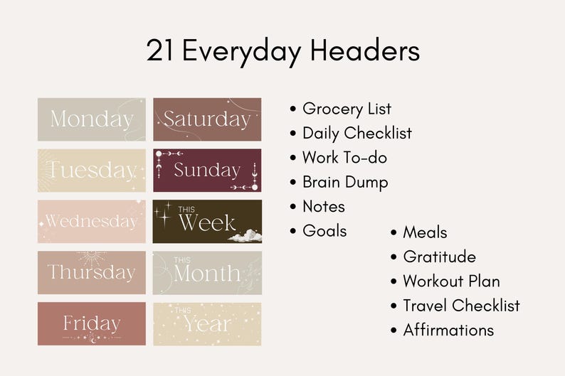 Google Keep Headers for Everyday Celestial Google Notes Planner Image ...