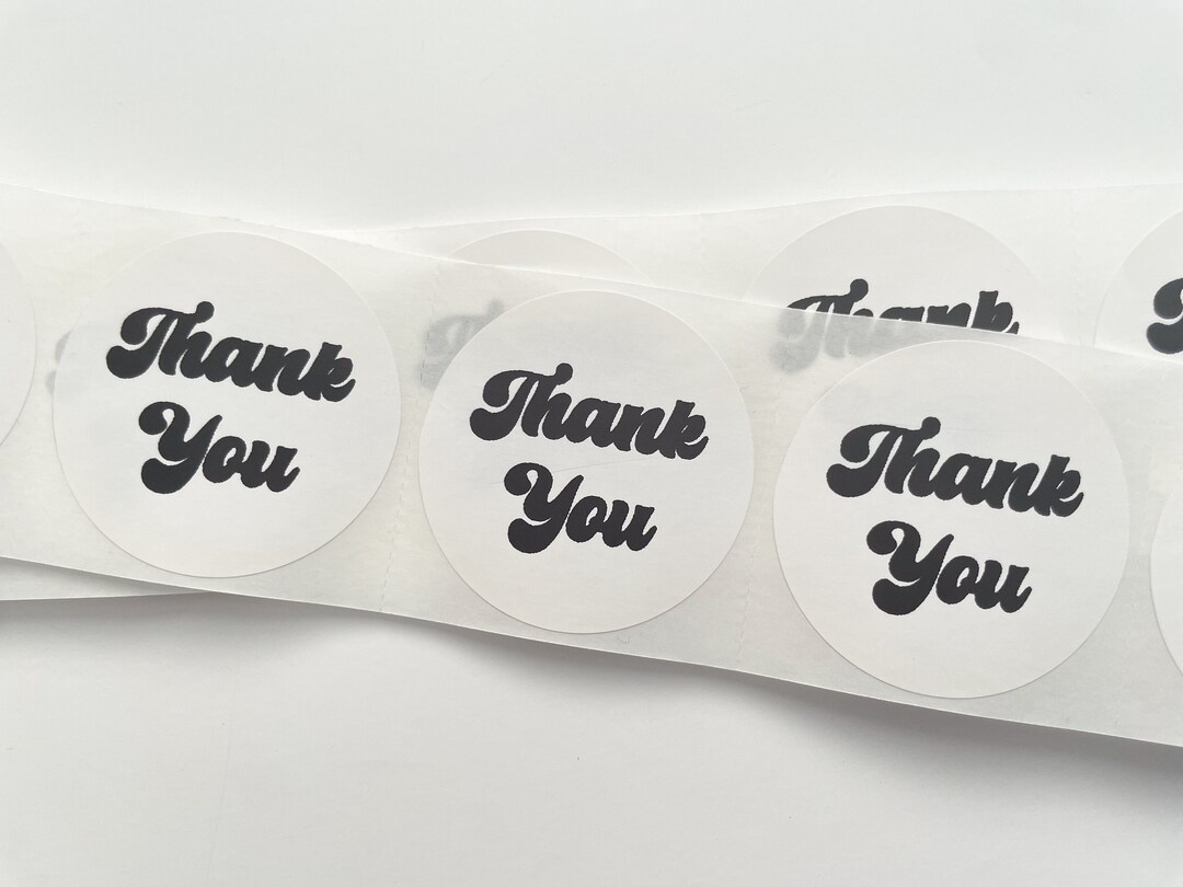 Circle Thank You Sticker Thermal Label Retro Thank You Round - Etsy