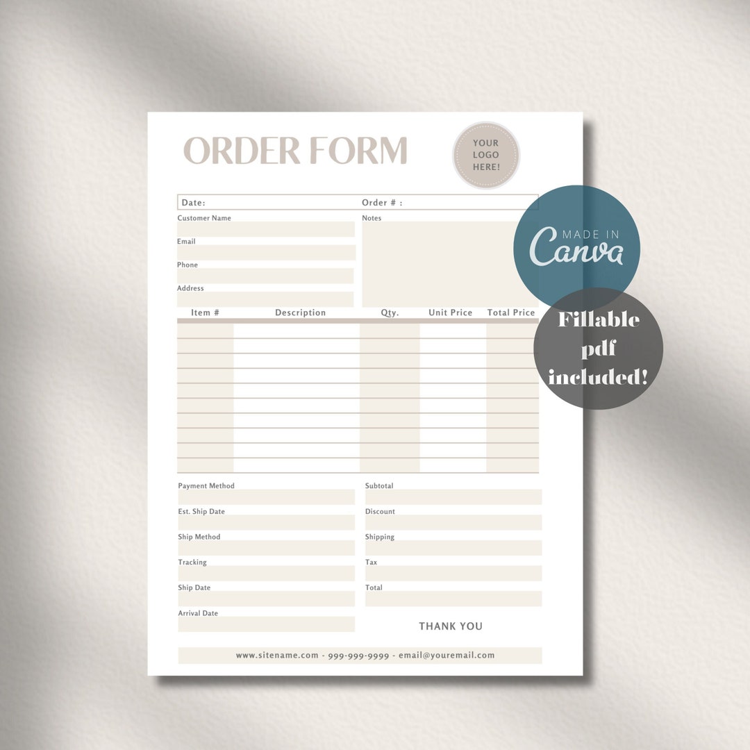 Small Business Order Form Template Canva Editable Printable Digital ...