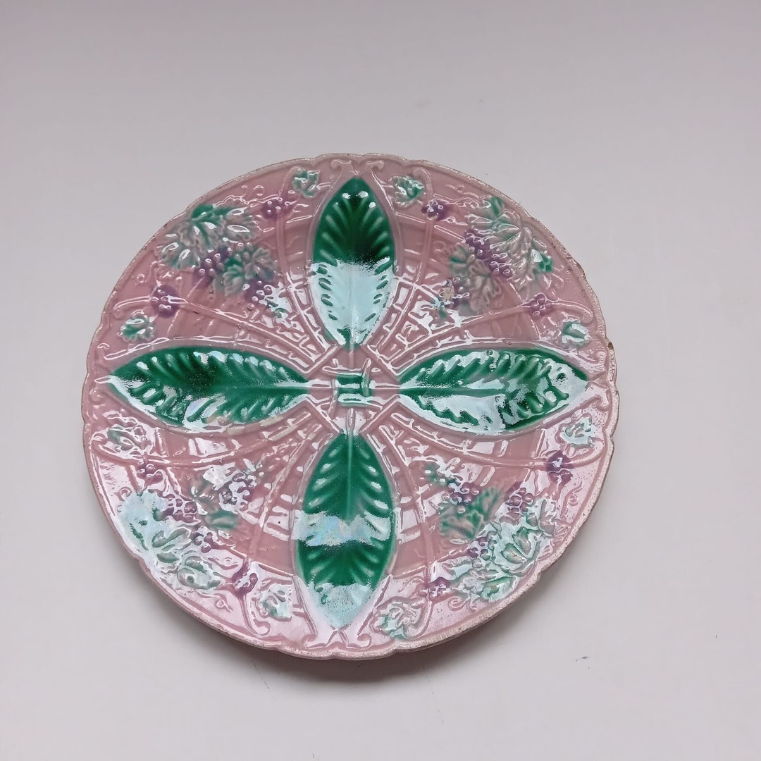 19th Century Barbotine Plates Pink and Green Grape Pattern - Etsy