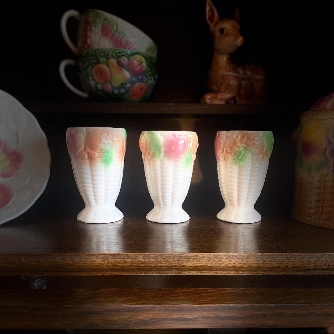 1950s Salin? Majolica Mazagran Cups, Barbotine Fruit Design, 3-piece ...