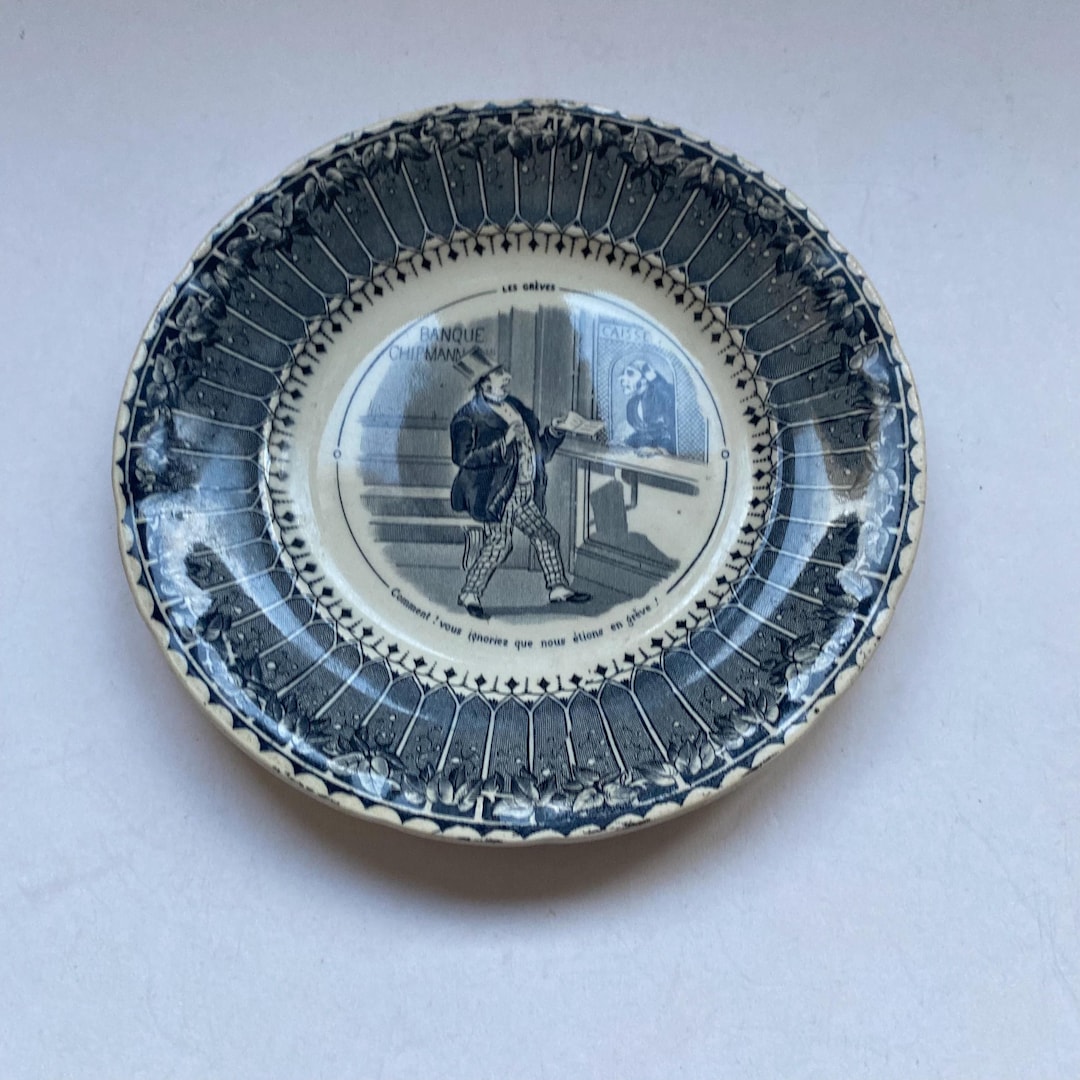 19th Century Sarreguemines Grisaille Talking Plate With Banker Motif ...