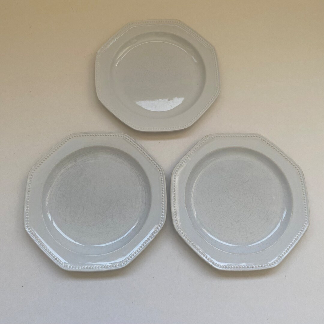 1960s Longchamp 3 Dessert Plates Set Octagonal Light Blue Peal Edge/3 ...