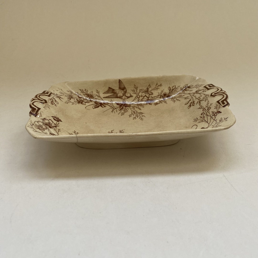 19th Century English WAA Co Pax Ravier Pattern Birds and Flowers Brown ...