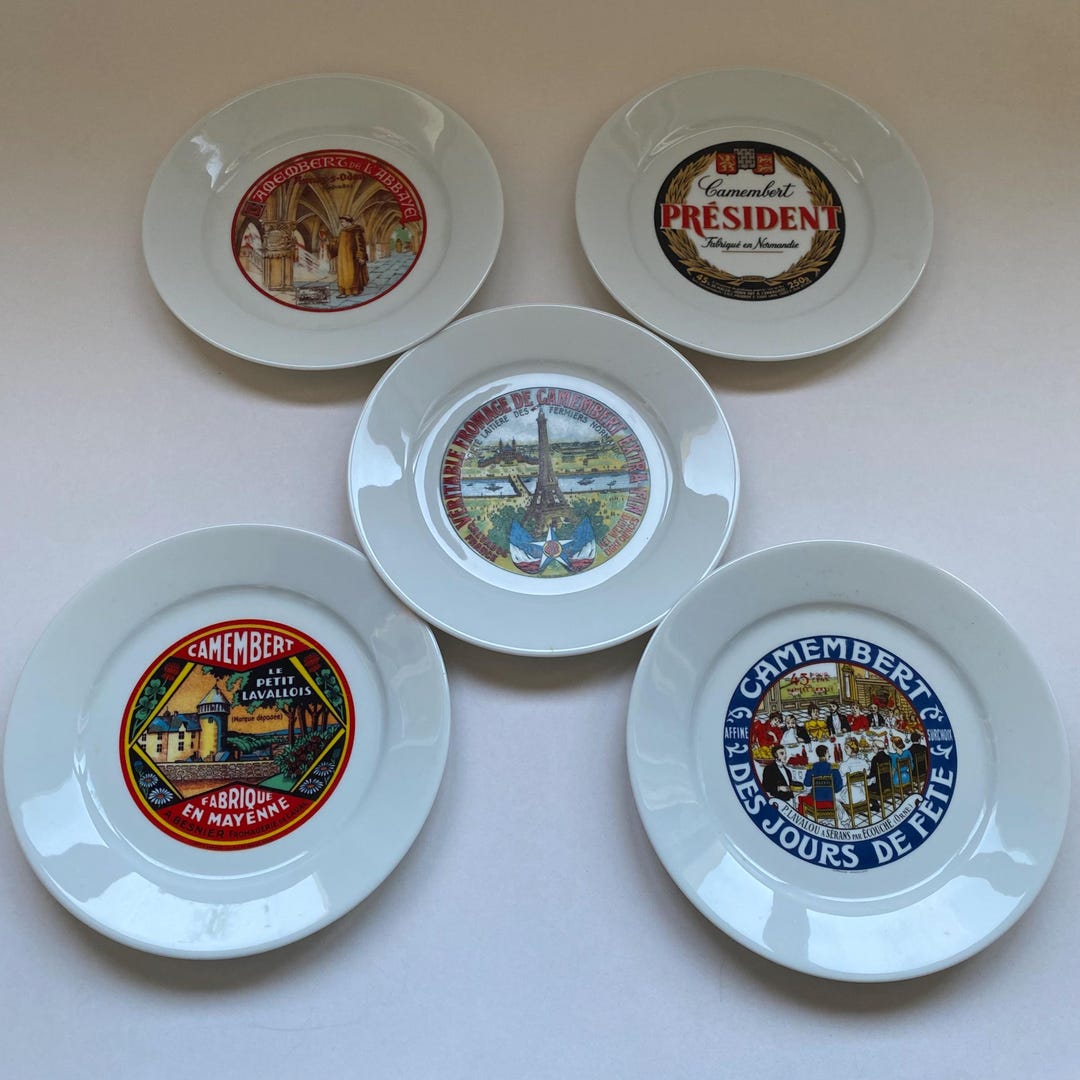 5 Advertising Plates of Camembert Cheese, Limoges Porcelain, 1980, 5 ...