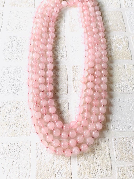 Rose Quartz Beaded Necklace-pink Quartz Necklace-christmas - Etsy