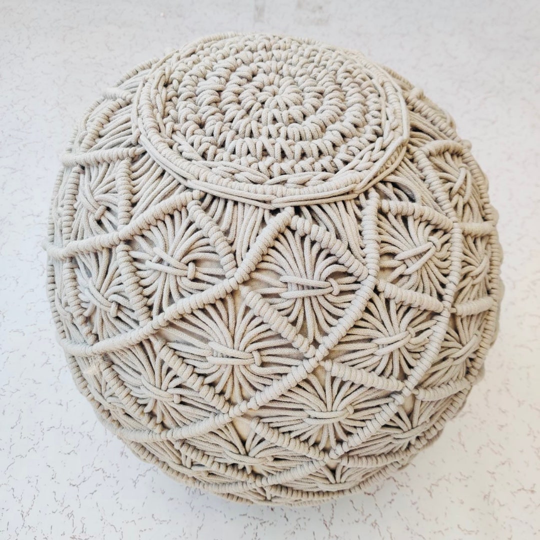 Handmade Pouf, Macrame Pouf, Cream Pouf, Pouffe Ottoman, Floor Pouf ...