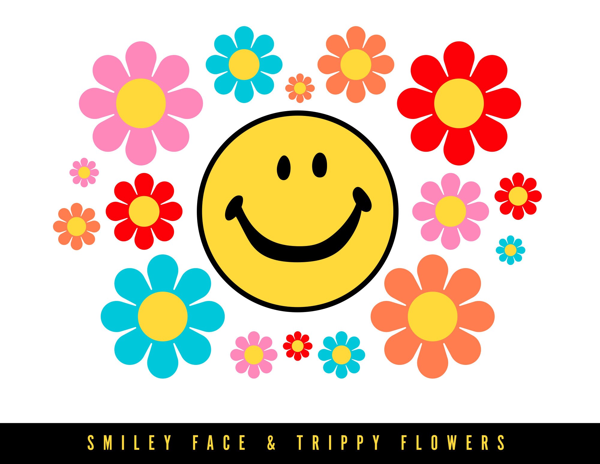 Smiley Face & Trippy Flowers Vector - Etsy