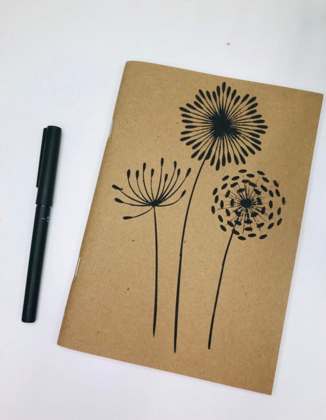 Dandelion Lino Print Notebook * Journal * Sketchbook * Hand Printed ...