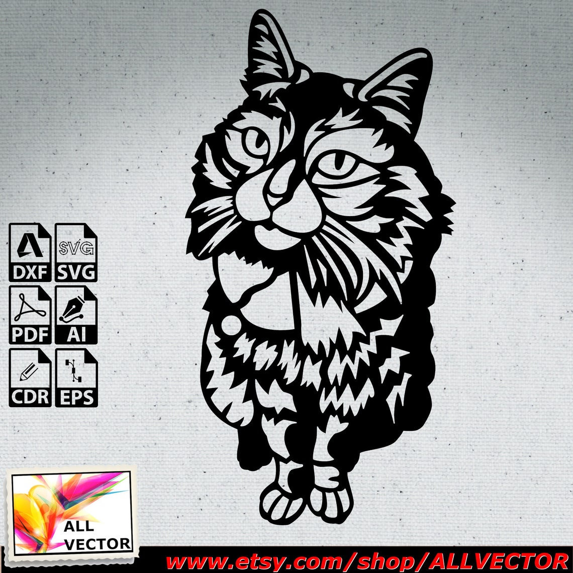 Cat laser cut svg dxf files wall art sticker engraving decal | Etsy