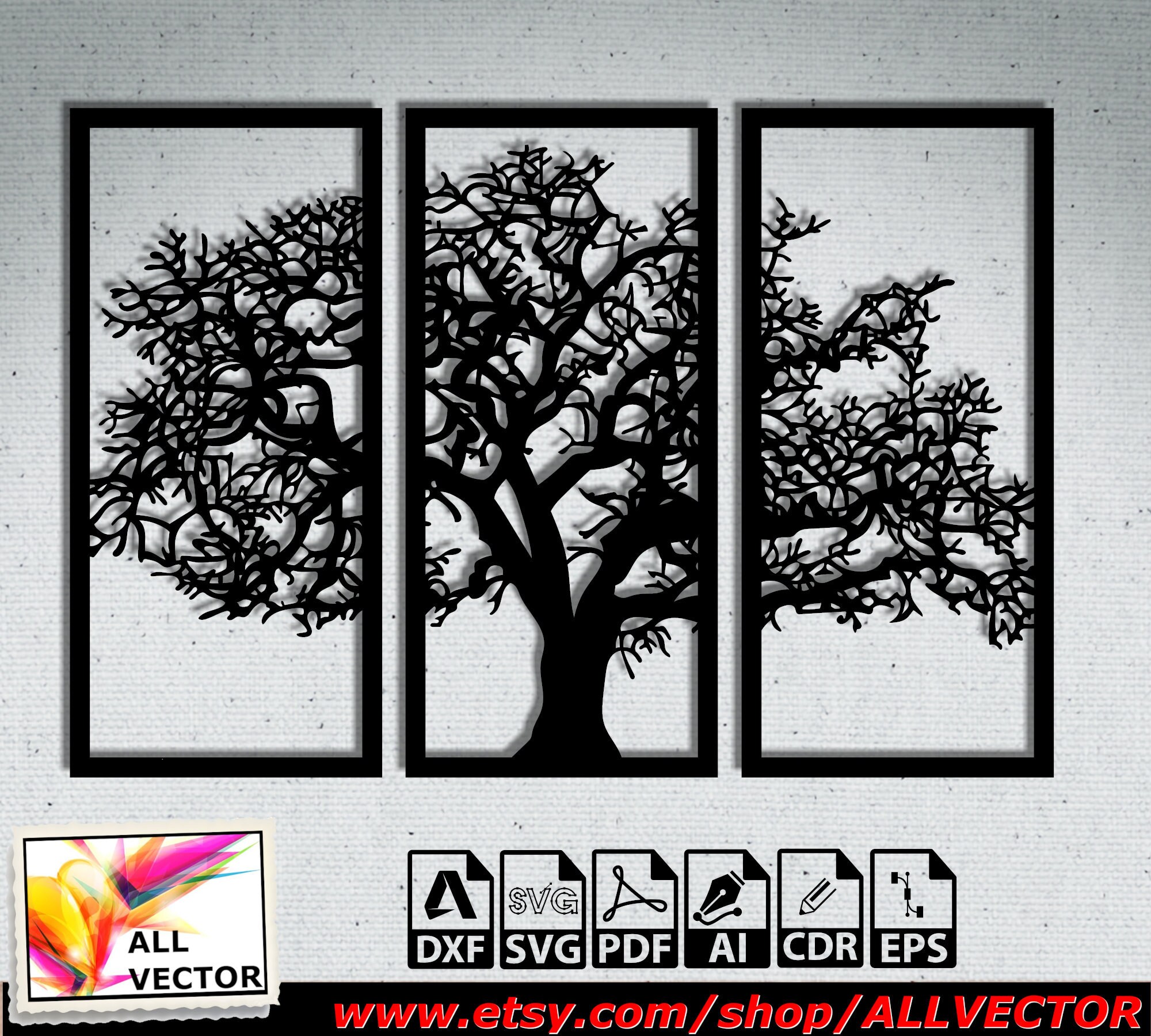 Tree wall panel Dxf file CNC Vector DXF Plasma Router Laser Cut DXF-CDR ...