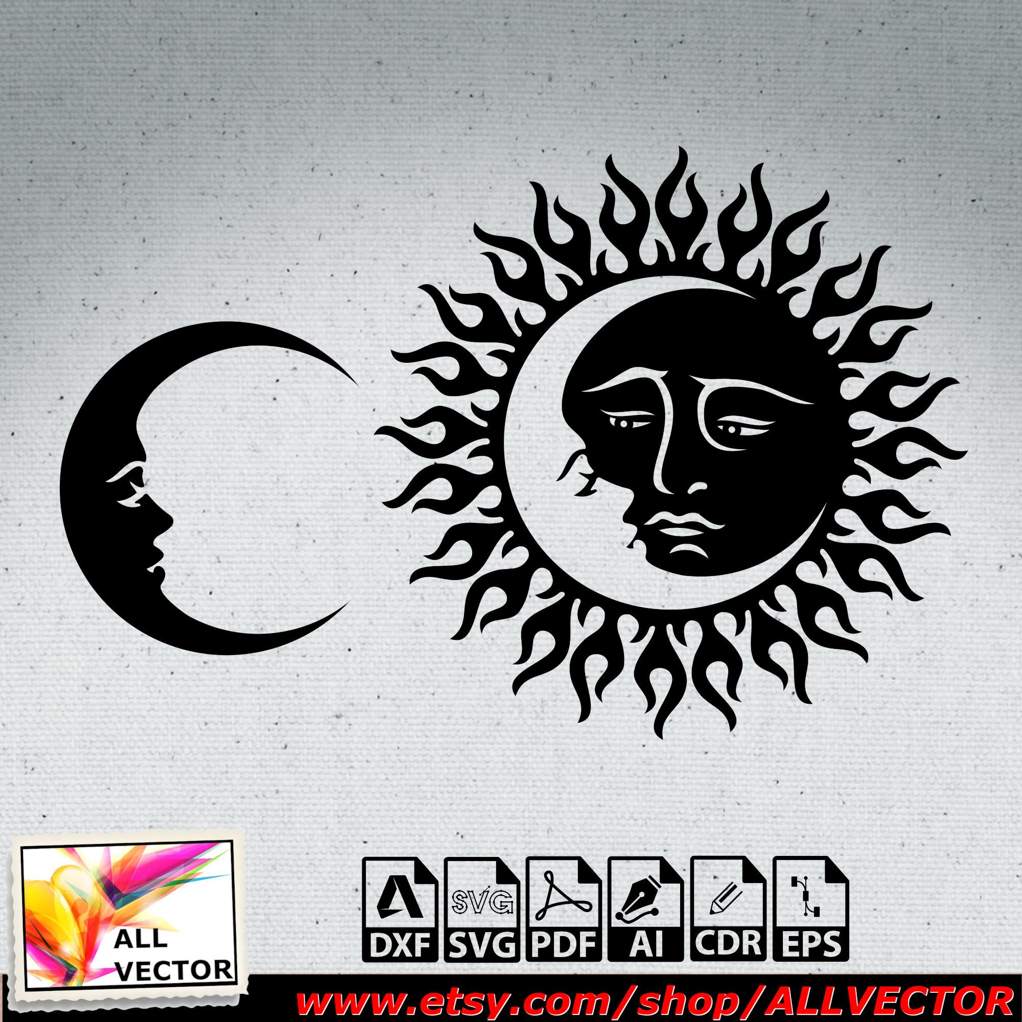 Luna y sol corte láser svg dxf archivos pared arte pegatina | Etsy