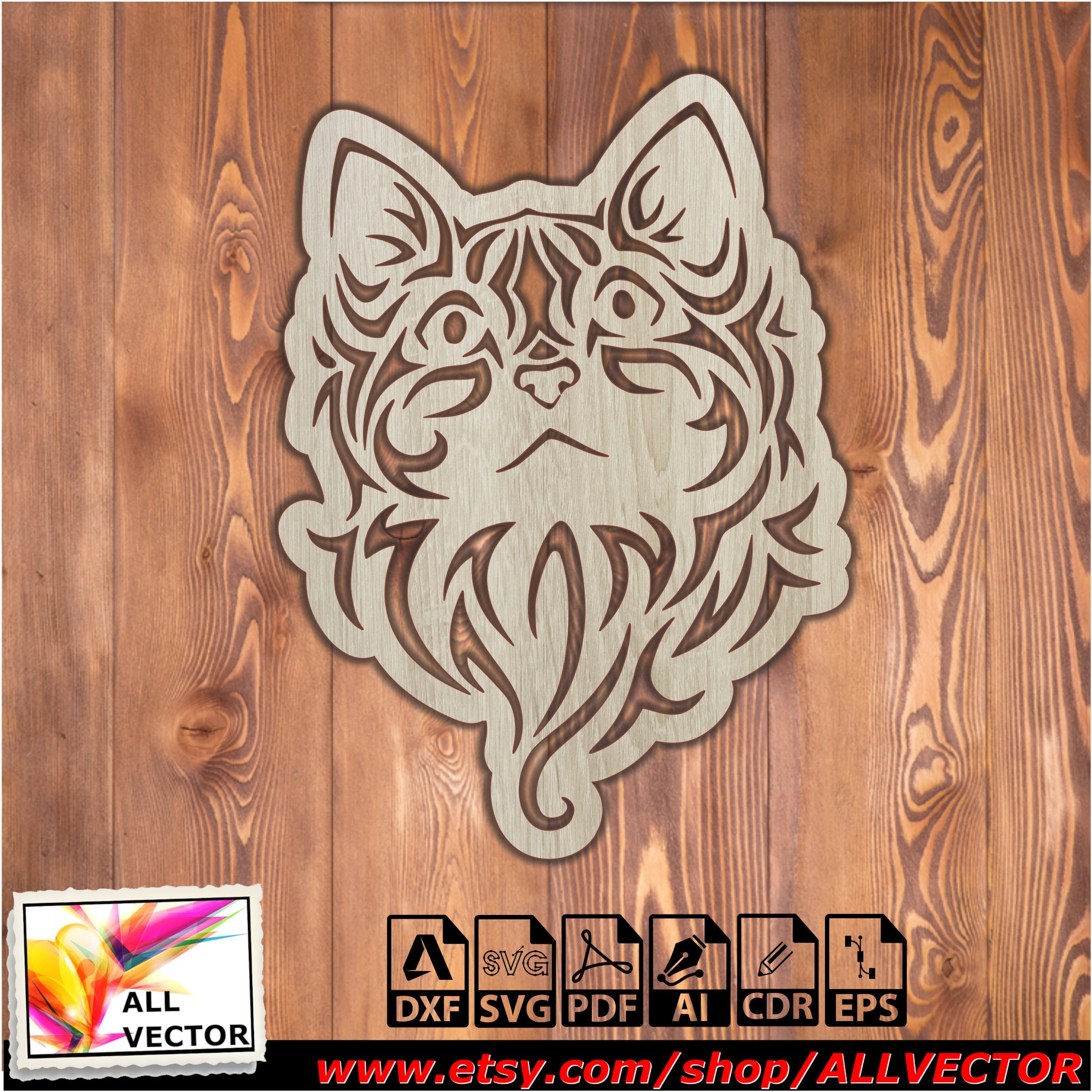 Cat laser cut svg dxf files wall art sticker engraving decal | Etsy