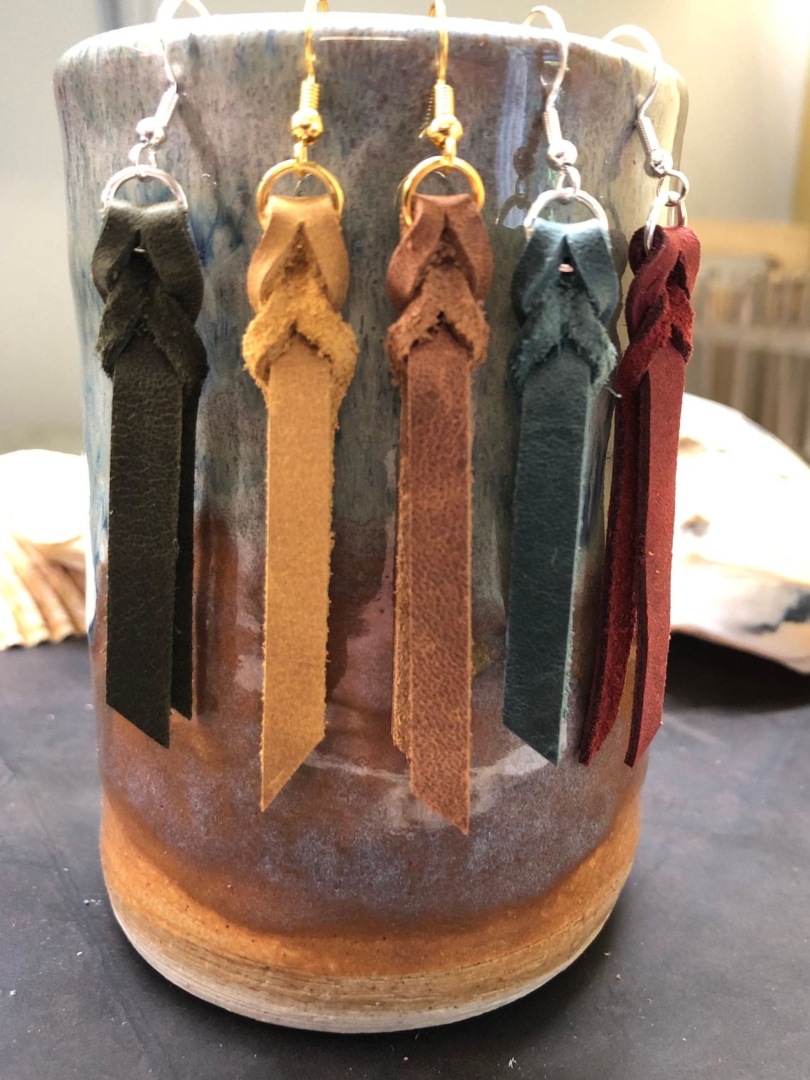 Short Leather Knot Earrings, Bleed Knot Earrings, Leather Earrings, Hypo Allergenic Earrings ...