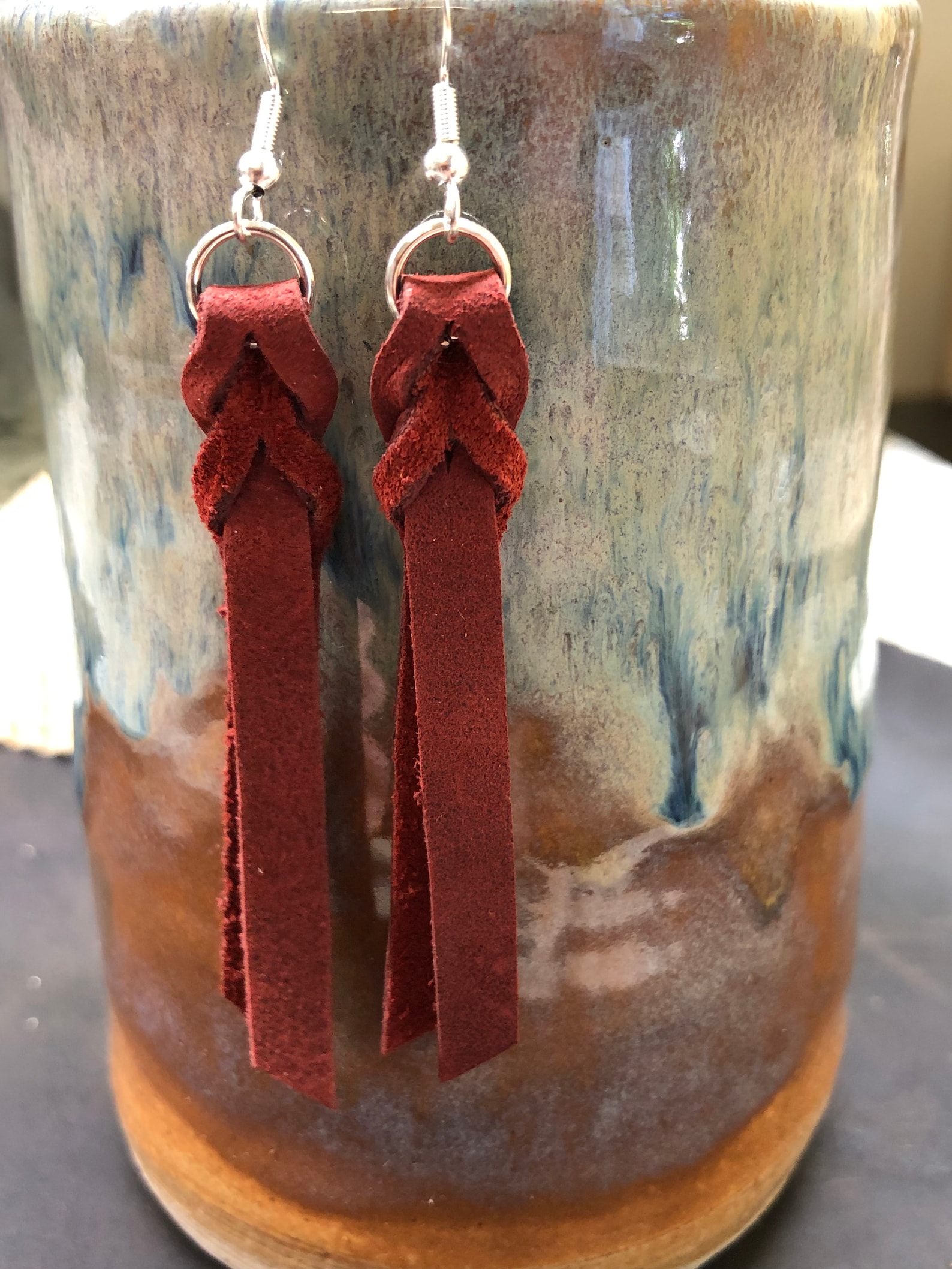 Short Leather Knot Earrings, Bleed Knot Earrings, Leather Earrings ...