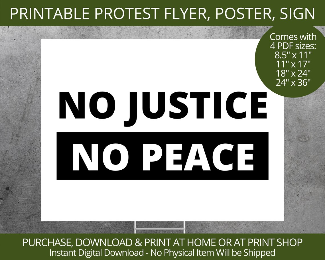 No Justice No Peace Poster | Printable Solidarity Political Protest ...