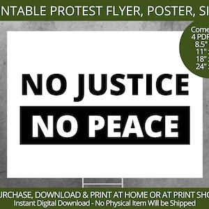 No Justice No Peace Poster | Printable Solidarity Political Protest ...
