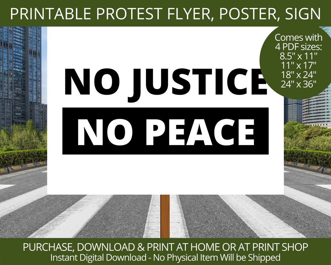 No Justice No Peace Poster | Printable Solidarity Political Protest ...