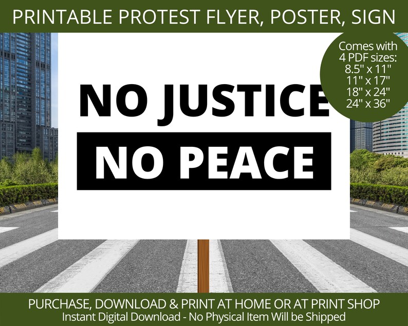 No Justice No Peace Poster | Printable Solidarity Political Protest ...