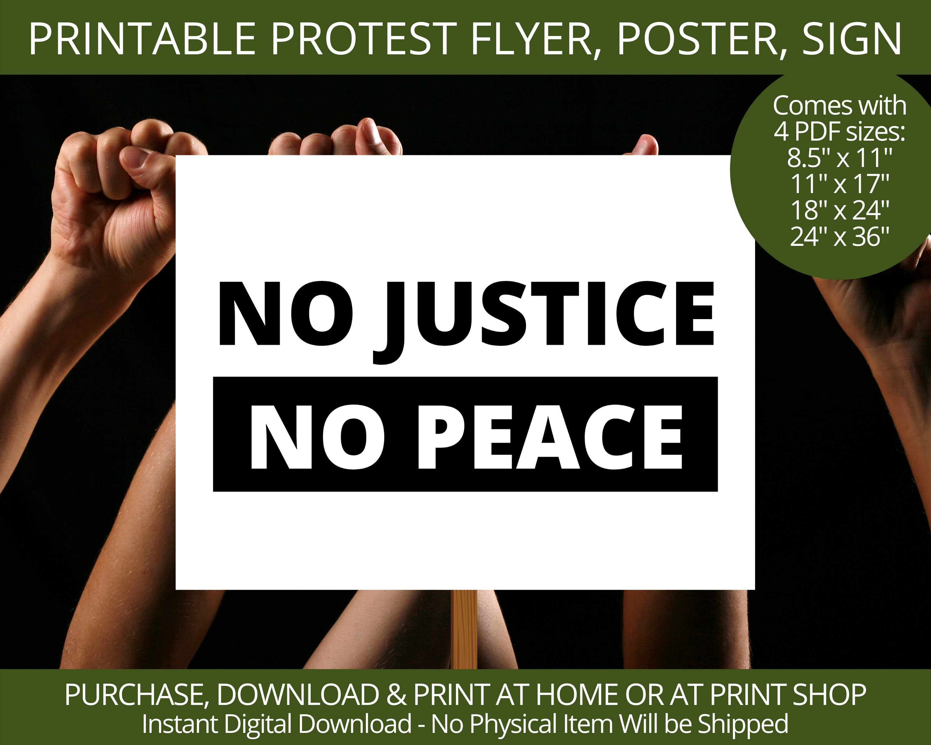 No Justice No Peace Poster | Printable Solidarity Political Protest ...