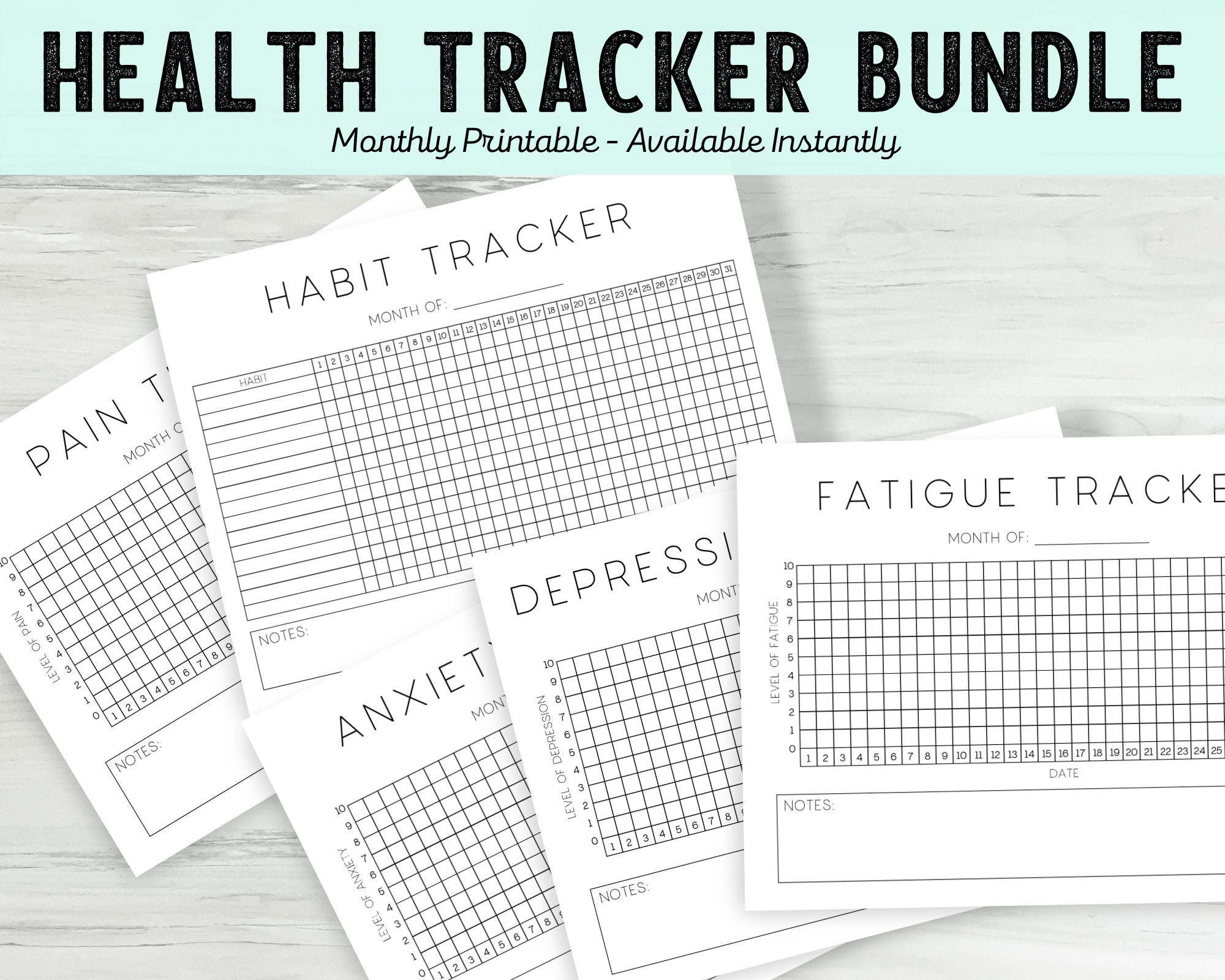 Health Tracker Printable Bundle Habit Anxiety Depression | Etsy