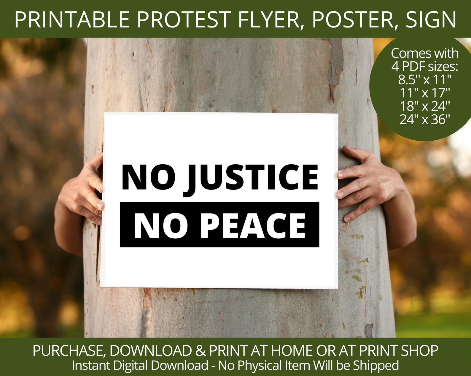 No Justice No Peace Poster | Printable Solidarity Political Protest ...