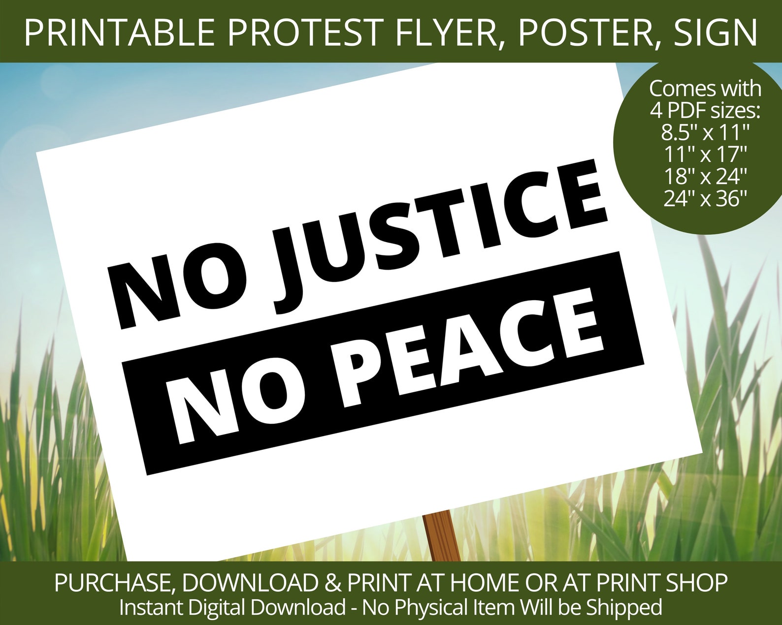 No Justice No Peace Poster | Printable Solidarity Political Protest ...