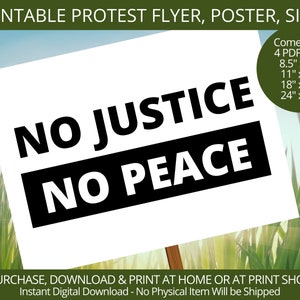 No Justice No Peace Poster | Printable Solidarity Political Protest ...
