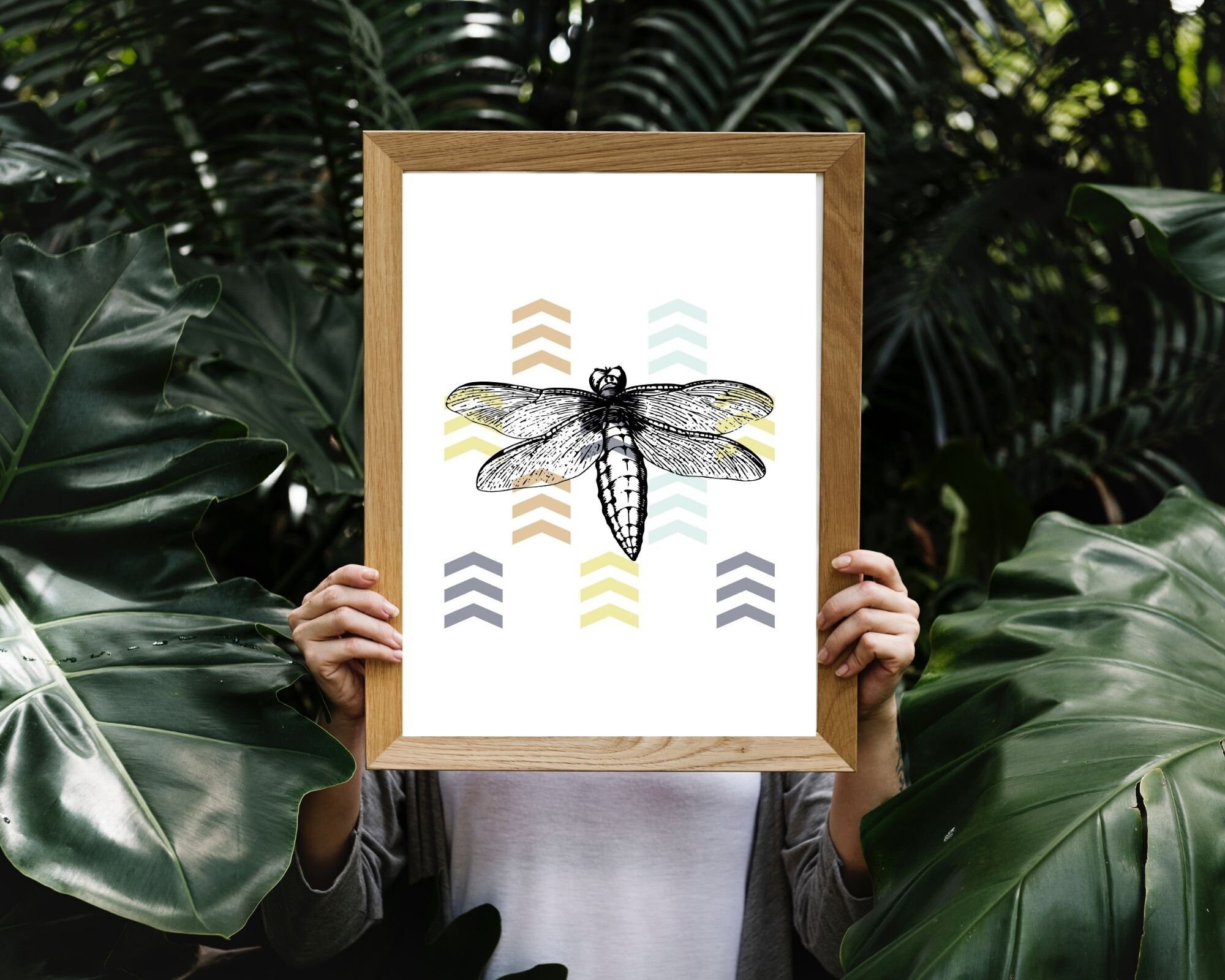 Set of 2 Prints Geometric Insect Wall Art Print Printable Dragonfly and ...