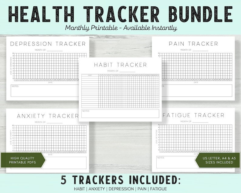 Health Tracker Printable Bundle Habit Anxiety Depression | Etsy