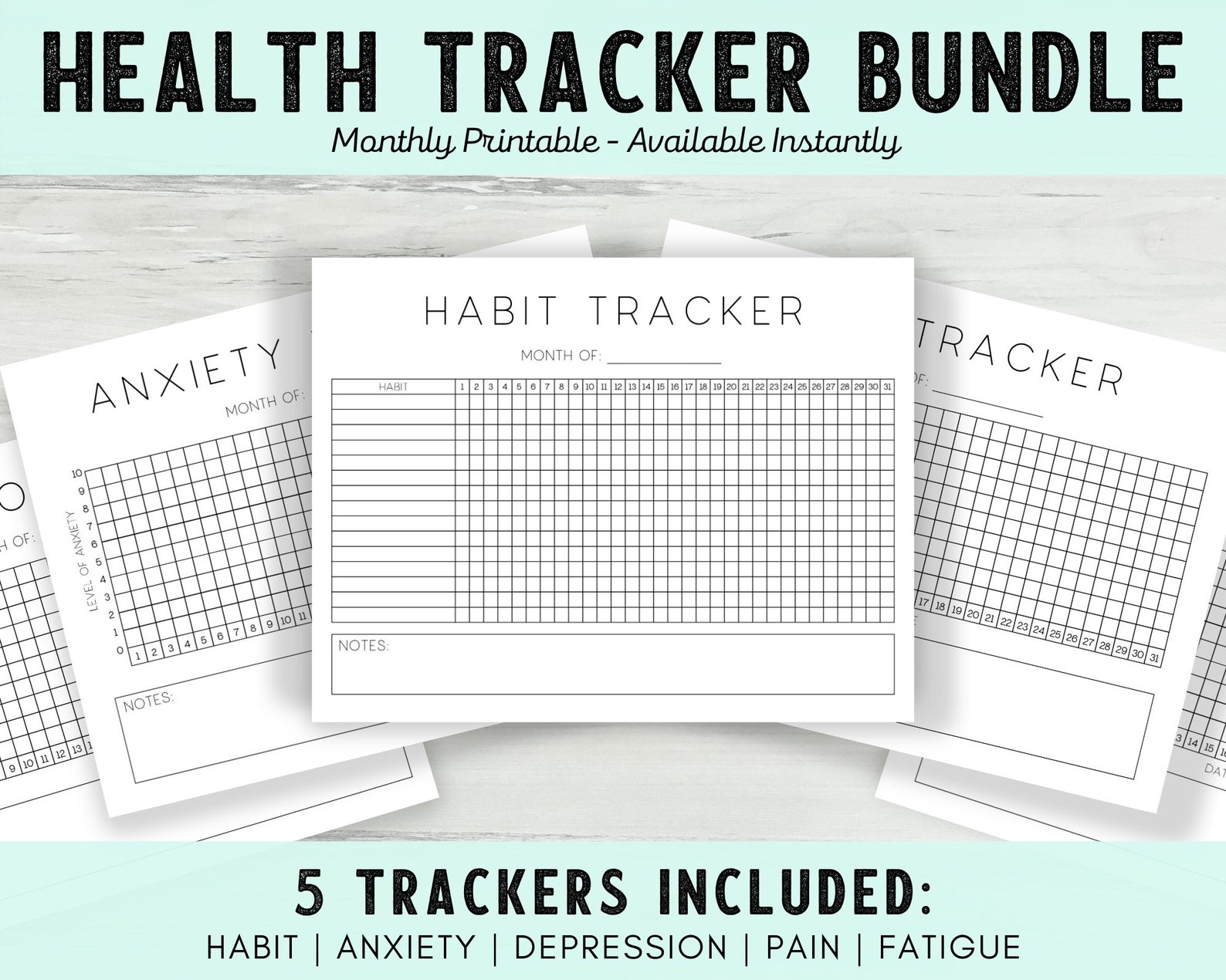 Health Tracker Printable Bundle Habit Anxiety Depression | Etsy