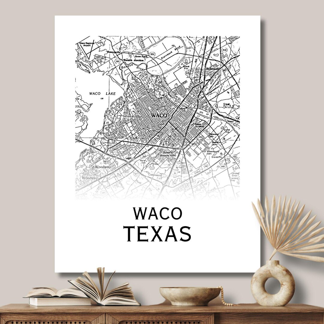 Waco Texas Historical Map, Waco TX Poster, Vintage Map of Waco, Baylor ...