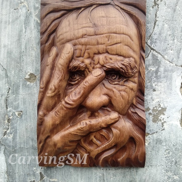 Wood Carved Old Man Face - Etsy