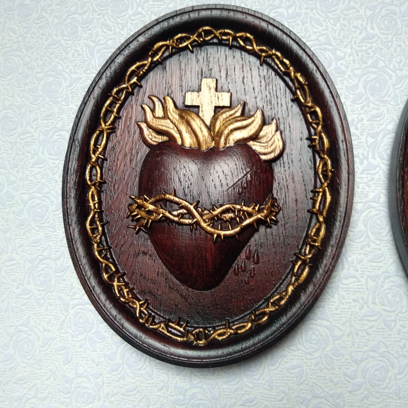 Three Sacred Hearts of the Holy Family Wall Hanging Religious Home ...