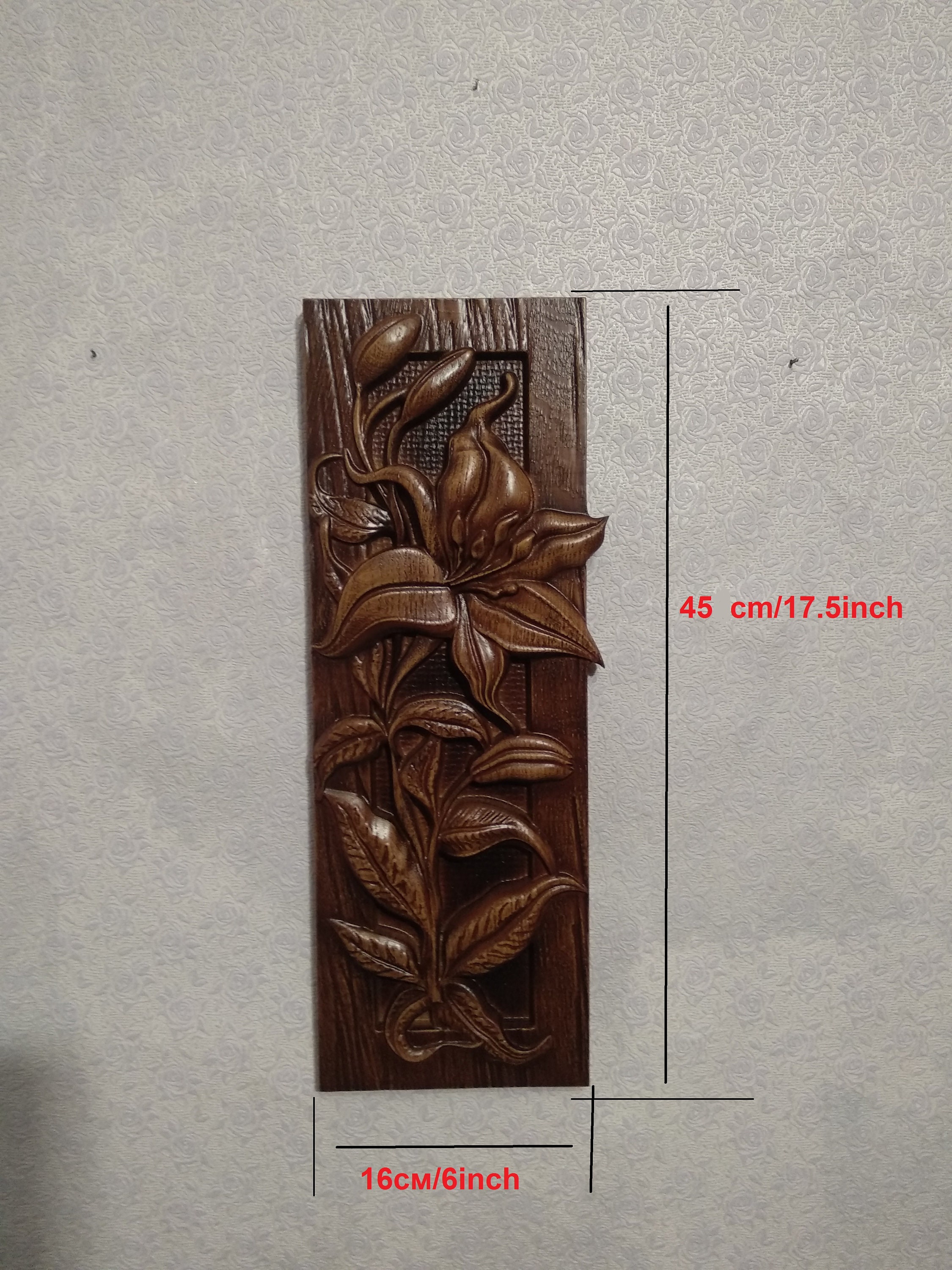 Carved Wood Panel 45 х 16cm With Carved Lily Flower Design - Etsy