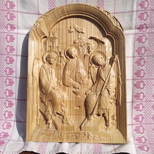 Holy Trinity Wooden Carved Icon "holy Trinity", Orthodox Icon of the ...