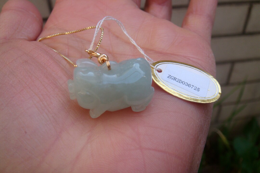 24mm Icy Jadeite Jade 100% Natural Grade A Carved 3D Small Pig Boar 发财猪 ...
